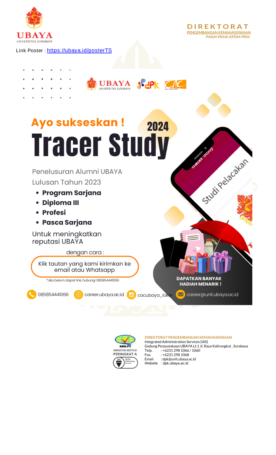 Surat Pemberitahuan Kegiatan Tracer Study 2024 - Fakultas Teknobiologi